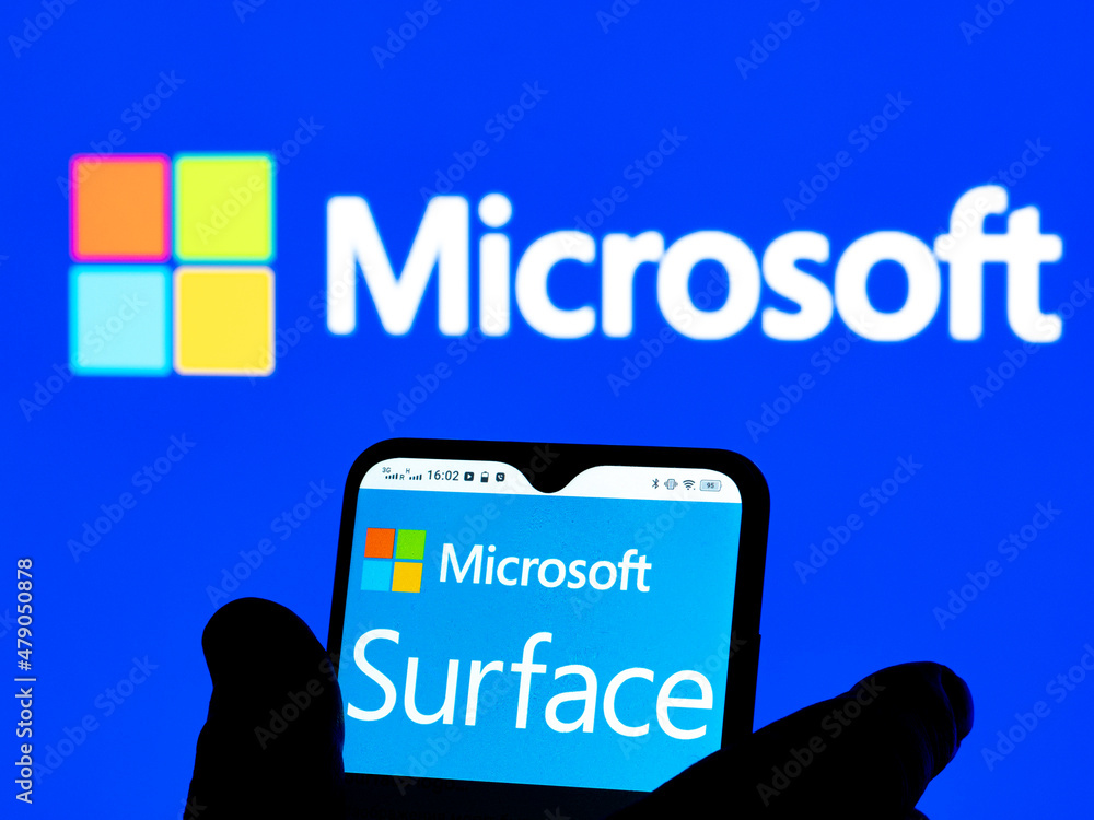In this photo illustration Microsoft Surface logo seen displayed on a ...