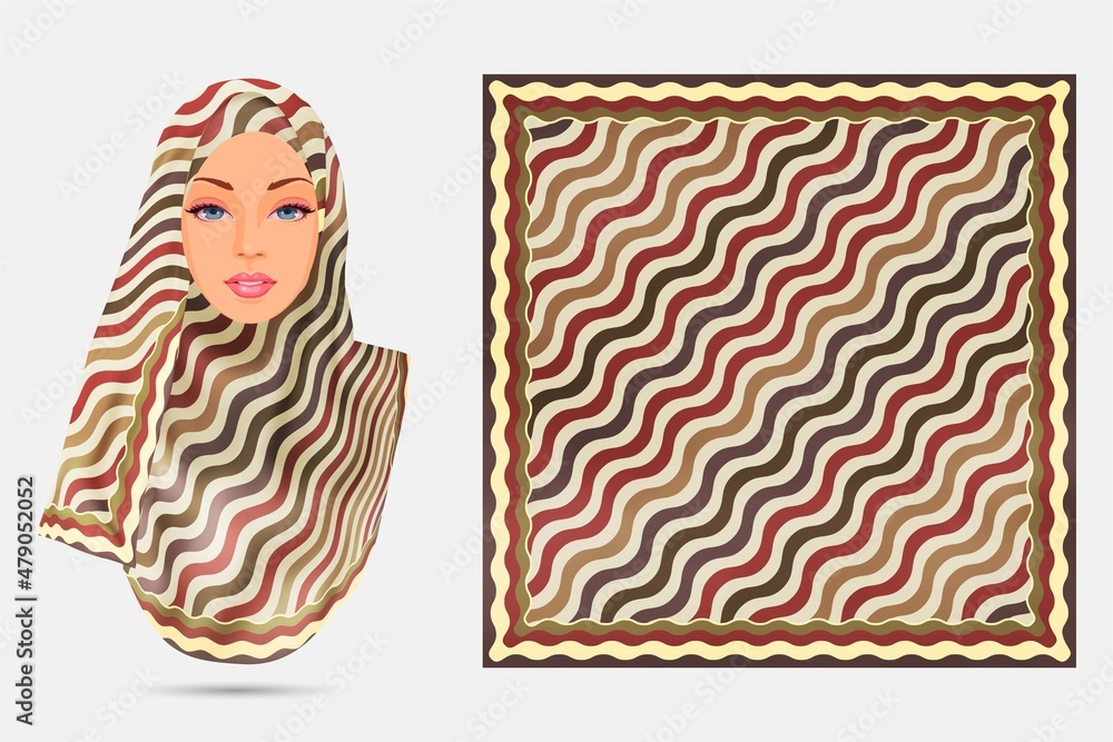 Colorize waves pattern hijab design with illustration model, Scarf ...