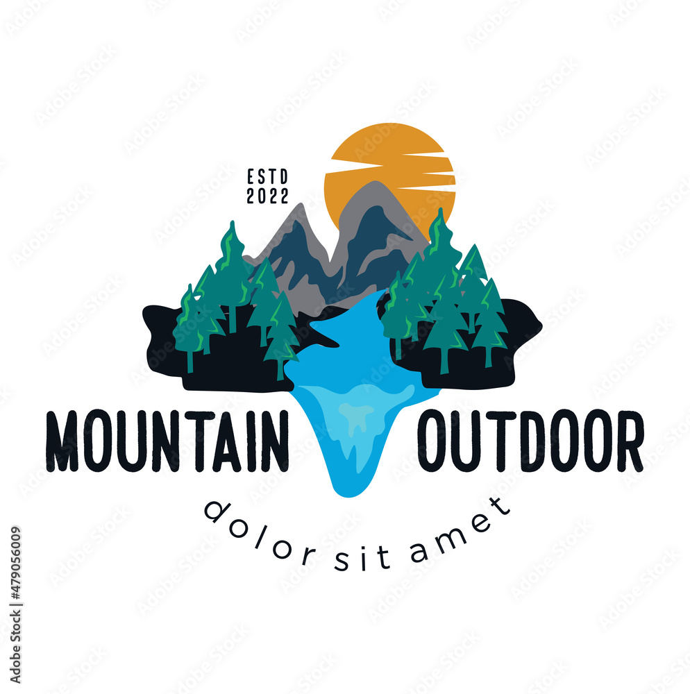 Mountain logo outdoor emblem. adventure wildlife pine tree forest ...