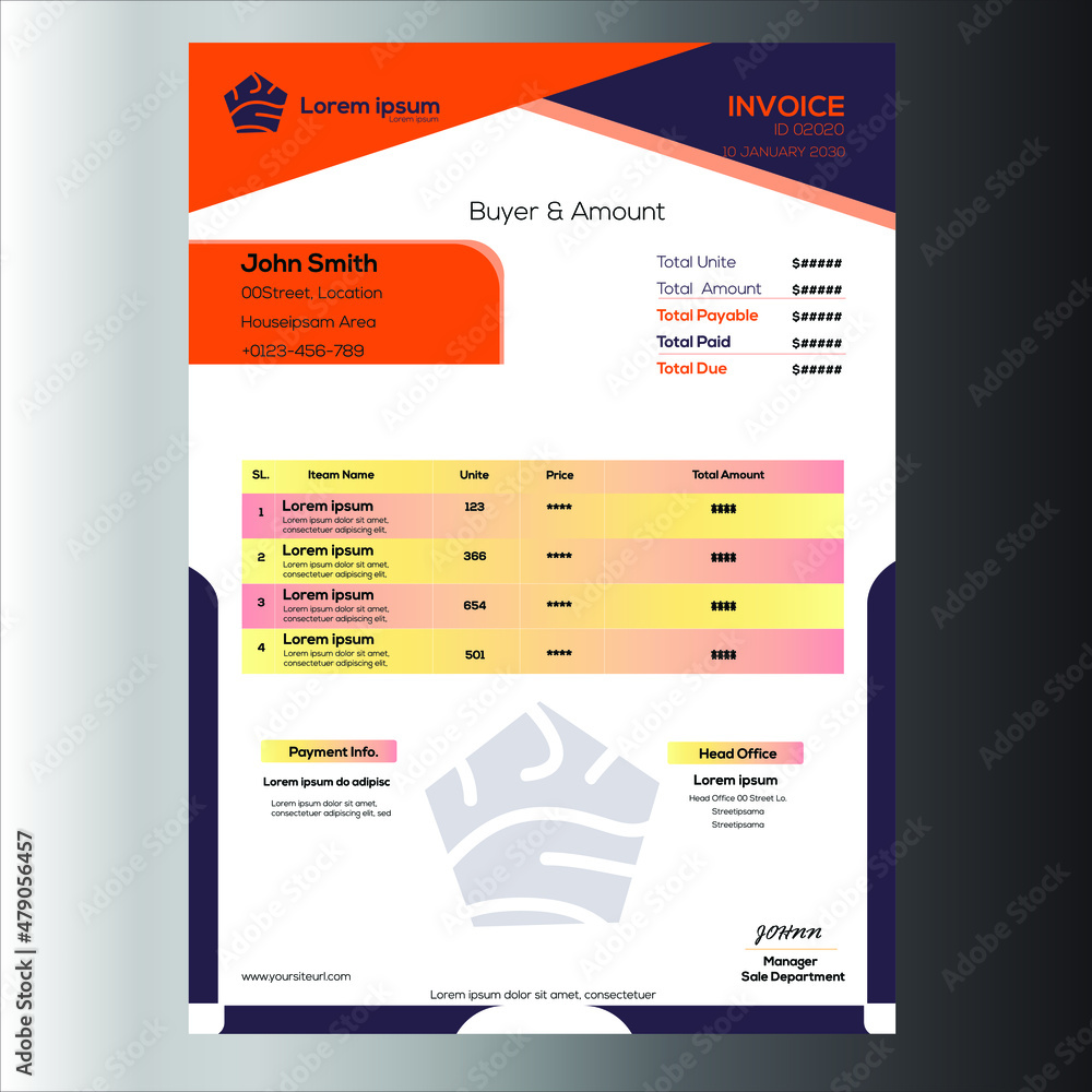Invoice design template for organization billing Stock Vector | Adobe Stock