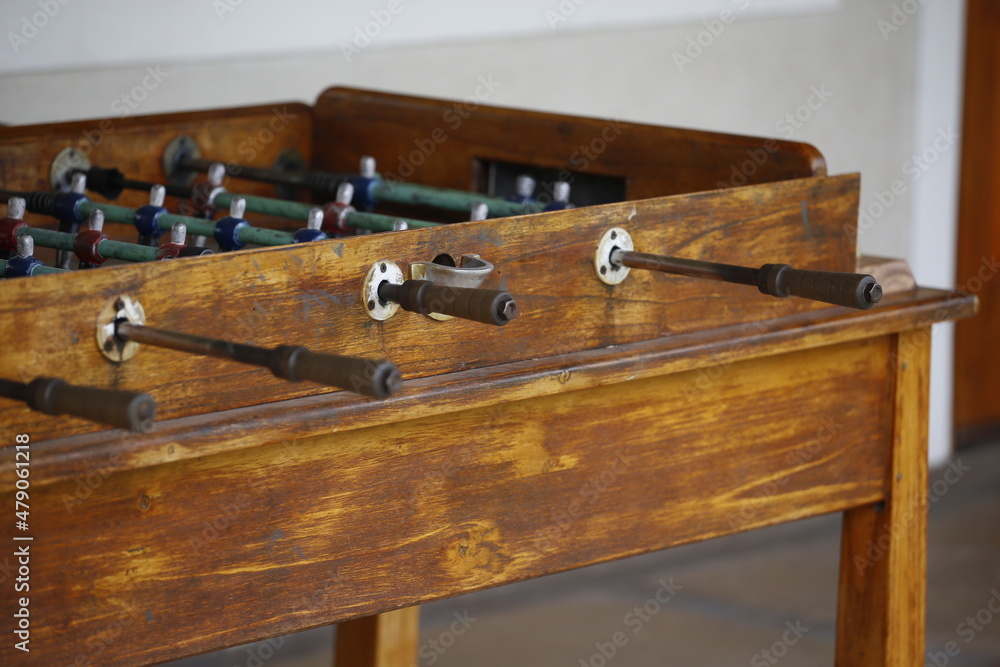 Foosball. Soccer hall game. Traditional game. Soccer game. Table with ...