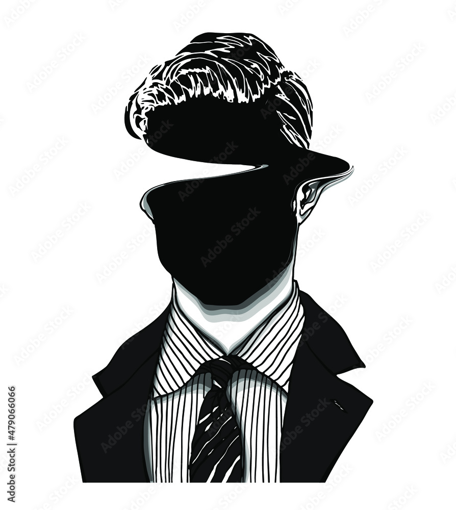 Hand drawn portrait of a strange handsome man with anonymous dark face ...