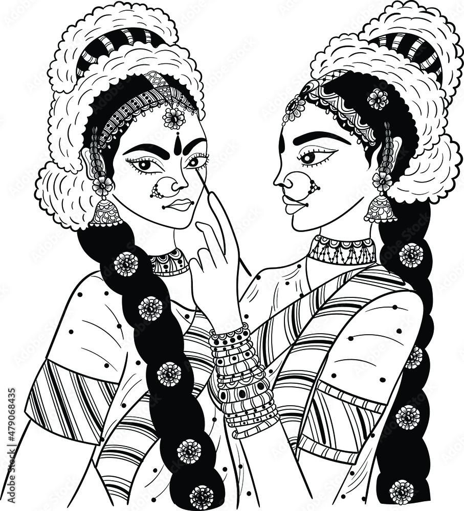 Indian bride black and white line drawing clip art. Indian wedding clip ...