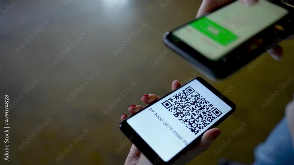 QR Code Scanner on the Smartphone close up. Checking the QR code of the ...