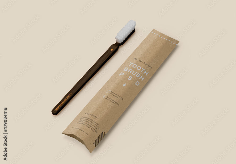 Wooden Toothbrush with Cardboard Box Mockup Stock Template | Adobe Stock