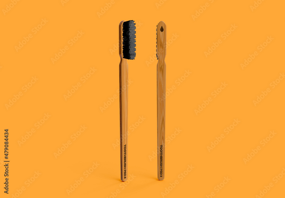 Front and Back View of Wooden Toothbrush Stock Template | Adobe Stock