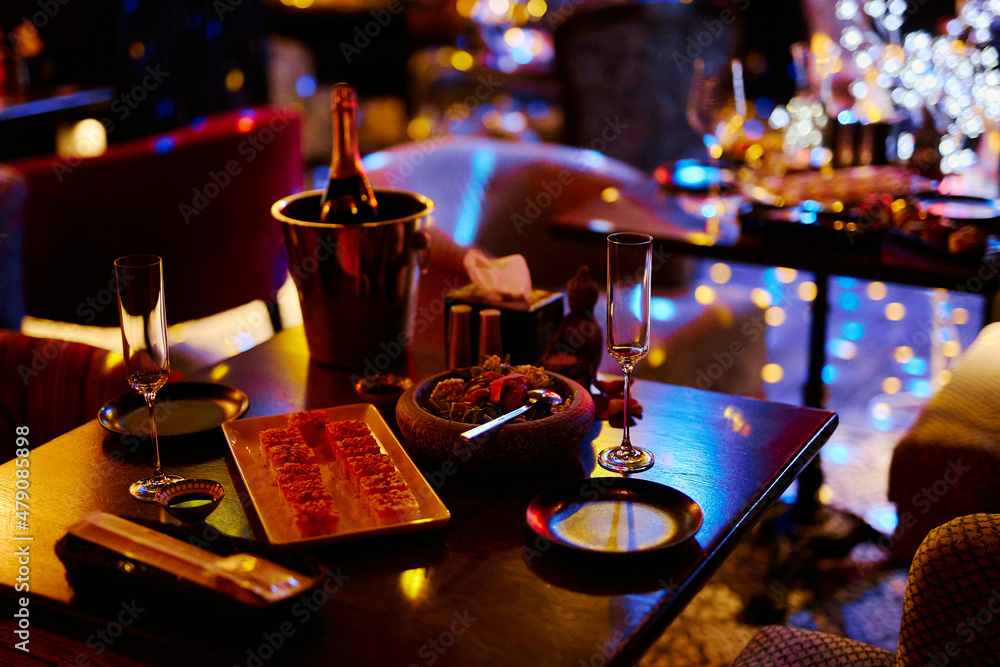 beautiful table setting in a night restaurant Stock Photo | Adobe Stock