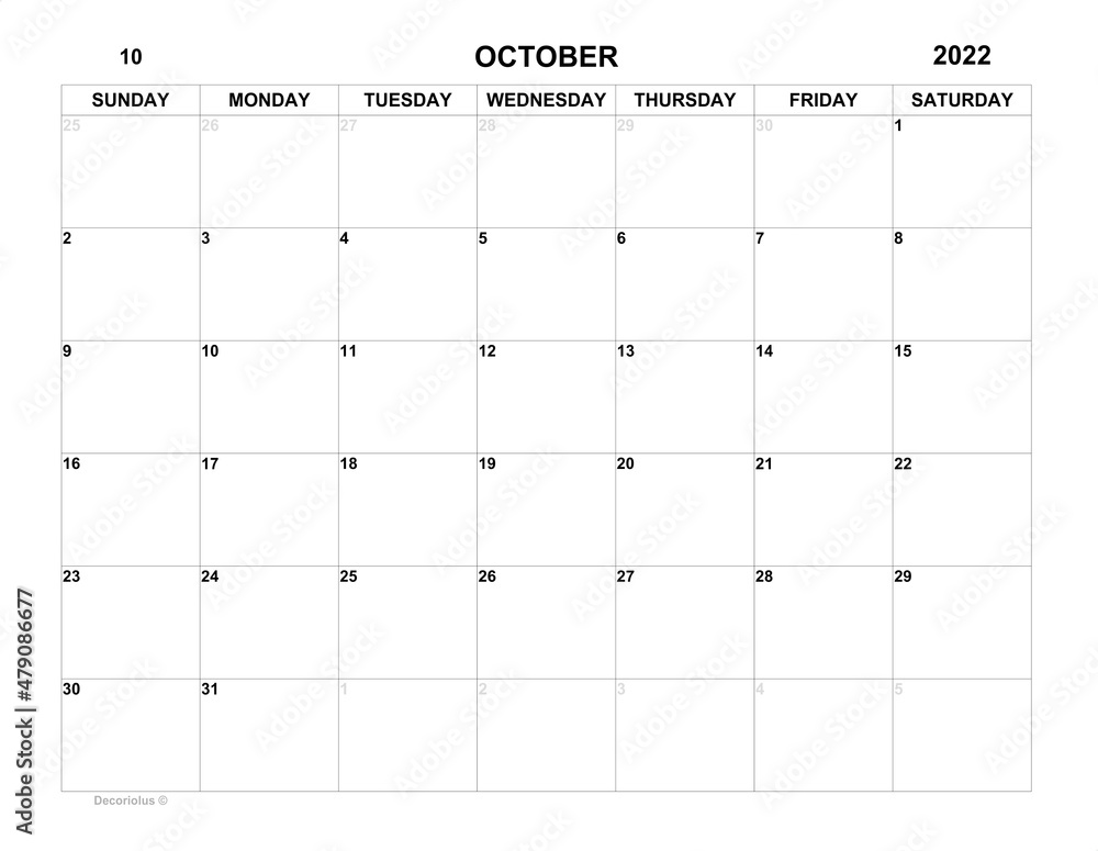 Planner for october 2022. Schedule for month. Monthly calendar ...