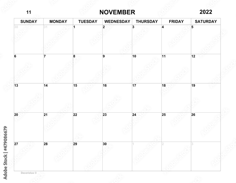 Planner for november 2022. Schedule for month. Monthly calendar ...