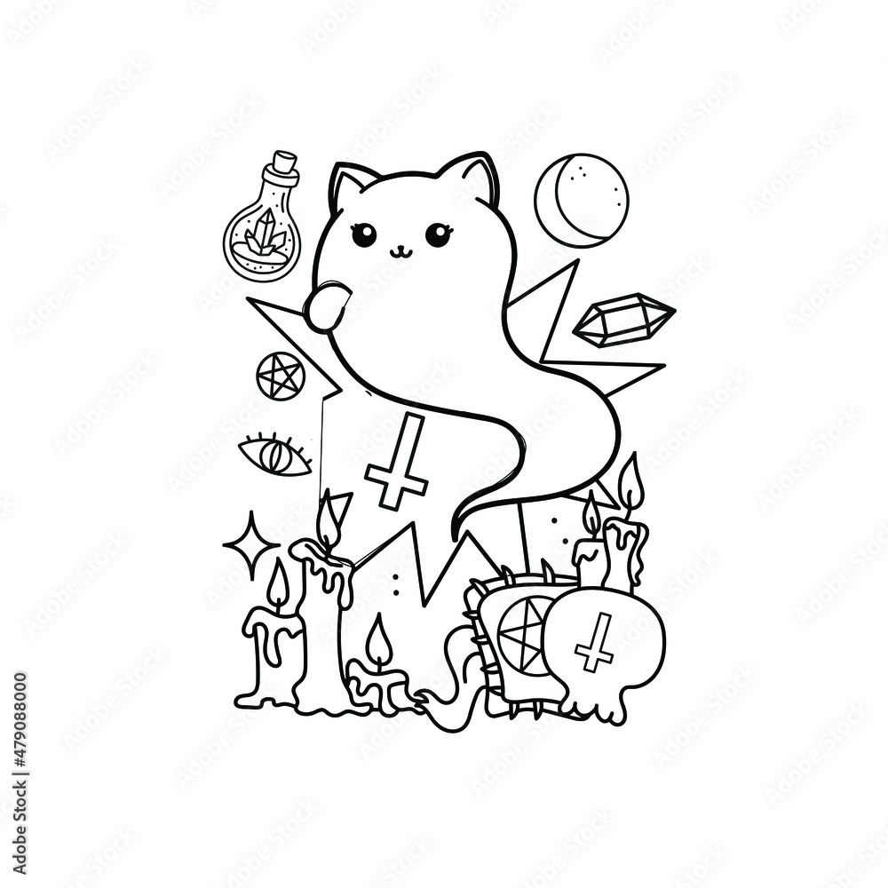 Cute Creepy Kawaii coloring page Stock Vector | Adobe Stock