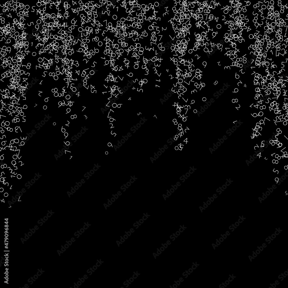 Falling numbers, big data concept. Binary white chaotic flying digits ...