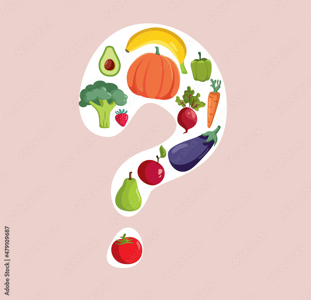 Question Mark Made of Fruits and Vegetables Vector Cartoon Illustration ...