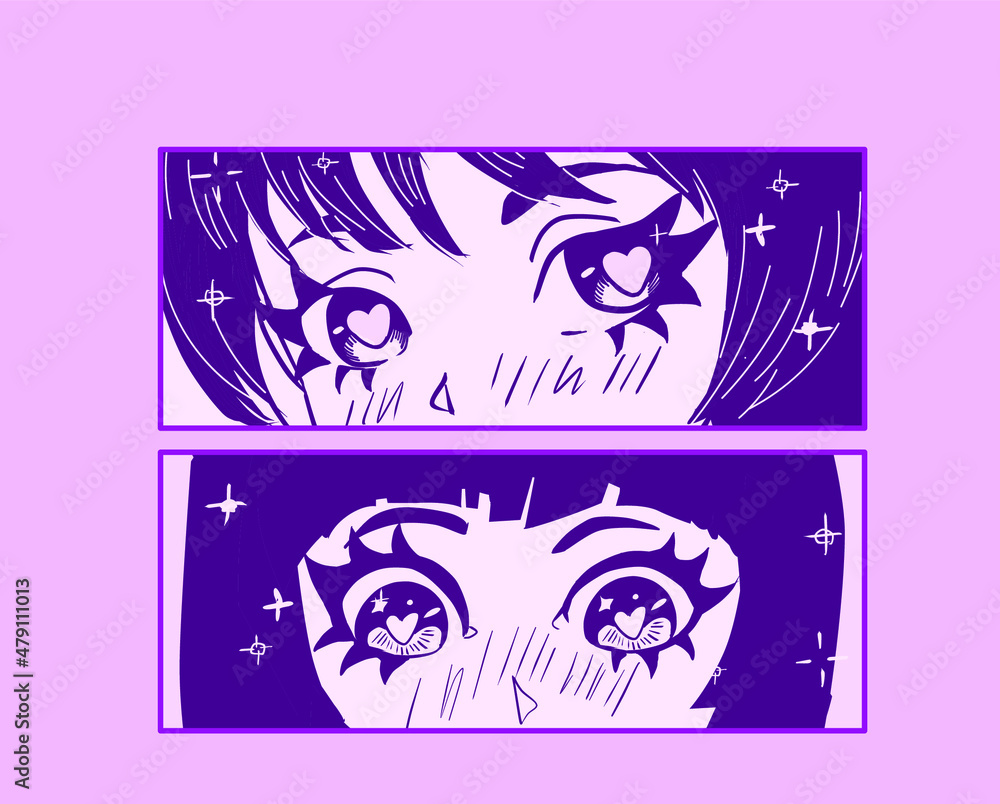 Multiple-panel sequence of a comic strip with different anime female ...