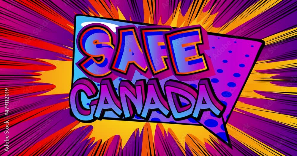 Safe Canada. Comic book word text on abstract comics background. Retro ...