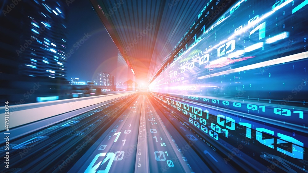 Digital data flow on road in concept of cyber global communication and ...