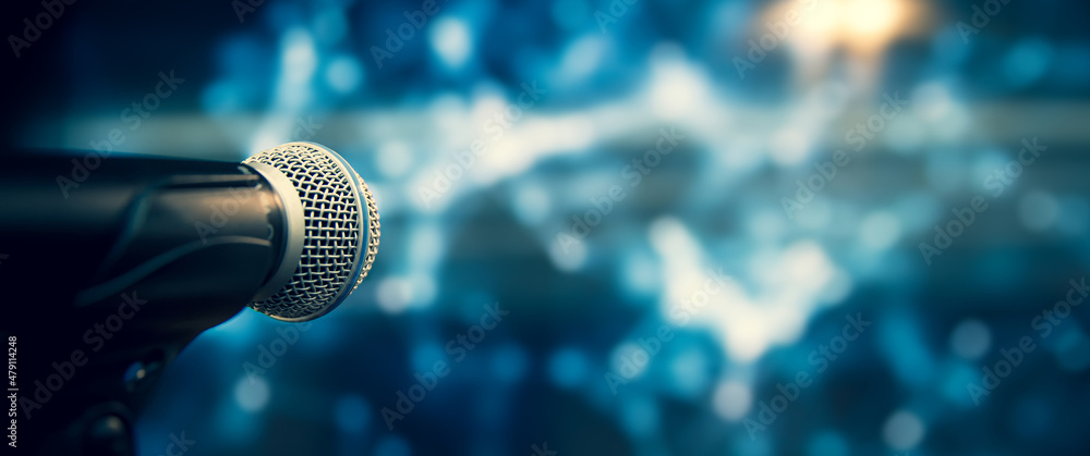 Microphone Public speaking background, Close up microphone on stand for ...