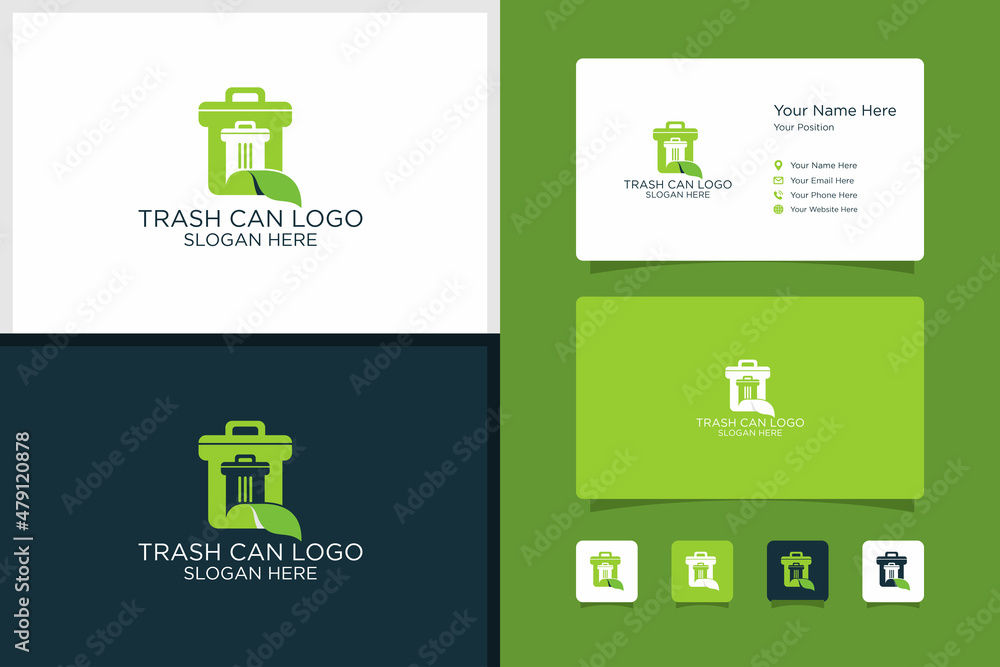 trash can design logo and business card design template. premium ...