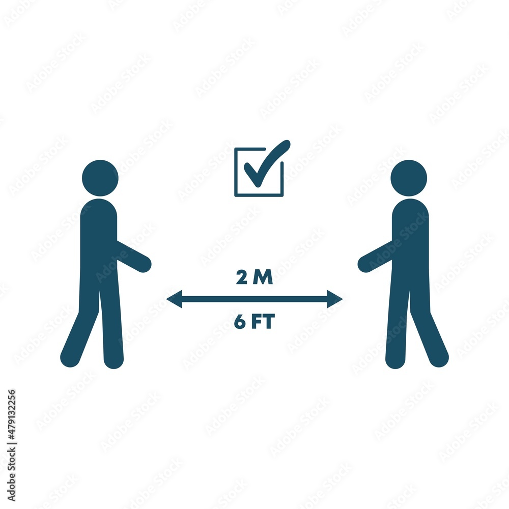 High quality dark blue stick man figure social distance warning icon on ...