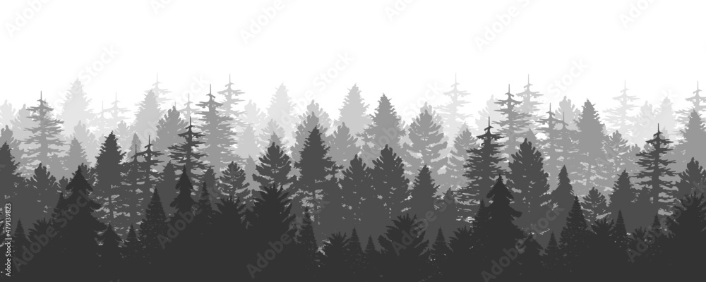 Black tree forest background. Hand drawn isolated illustrations. tree ...