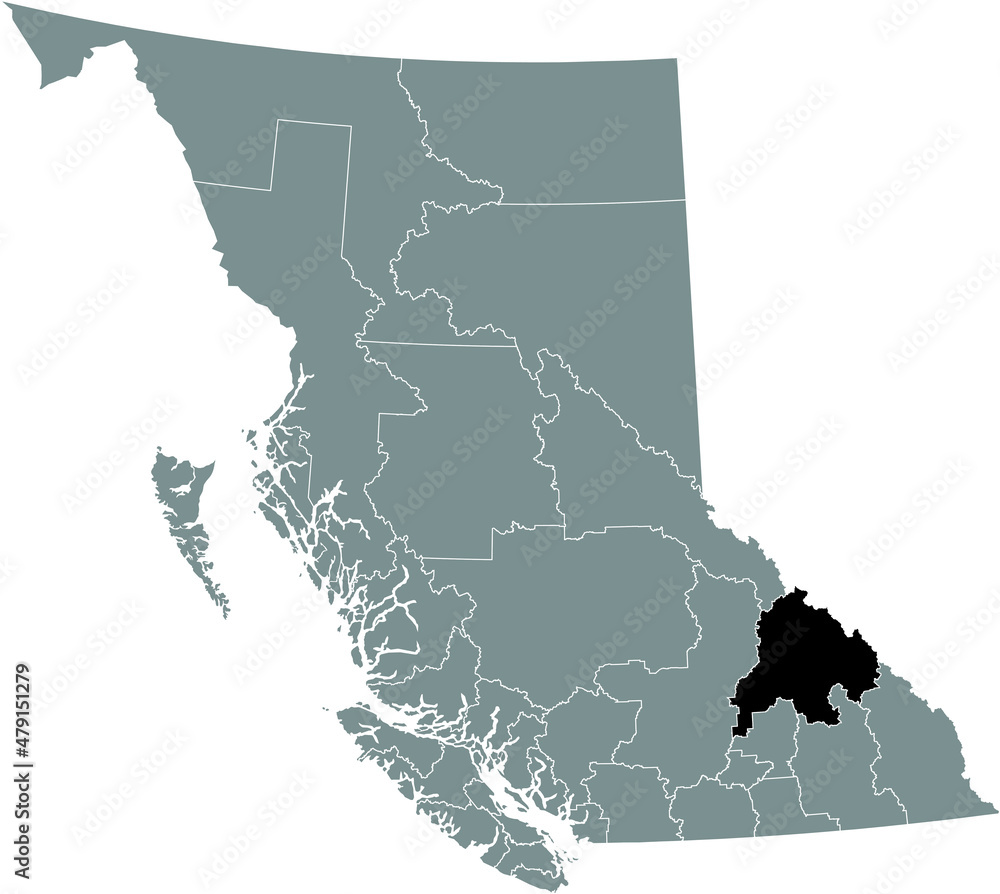 Black flat blank highlighted location map of the COLUMBIA–SHUSWAP ...