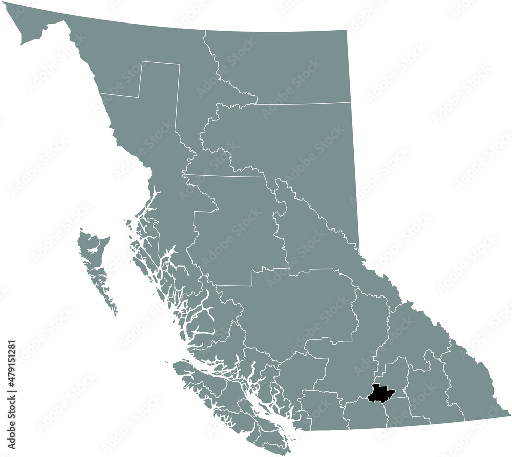 Black flat blank highlighted location map of the CENTRAL OKANAGAN ...