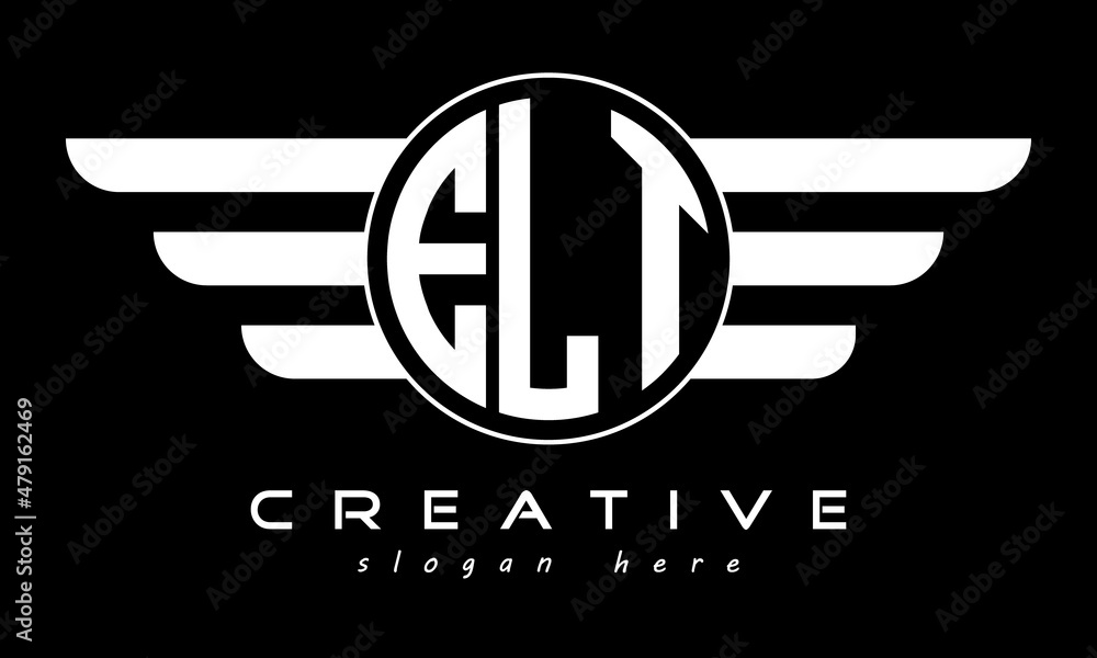 ELT three letter monogram type circle letter logo with wings vector ...