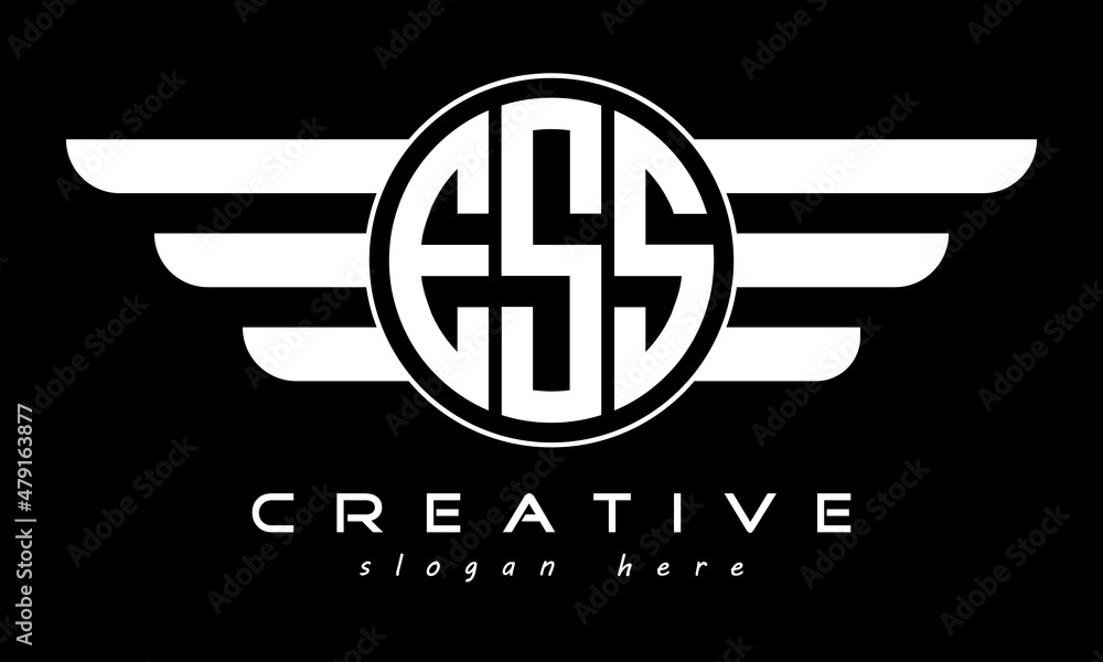 ESS three letter monogram type circle letter logo with wings vector ...