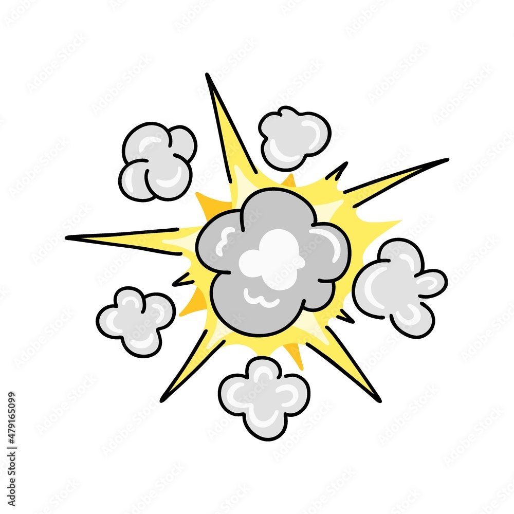 Comic explosion. Bomb explosion, meteorite fall, smoke cloud or fire ...