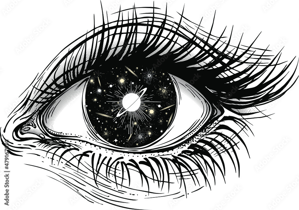 Isolated vector illustration of realistic human eye of a girl with ...