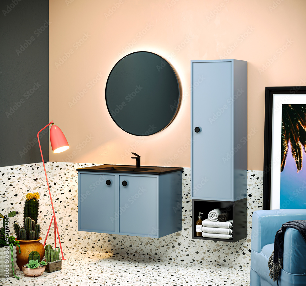 3D Render. A modern bathroom design. Catalog drawing Stock Illustration ...