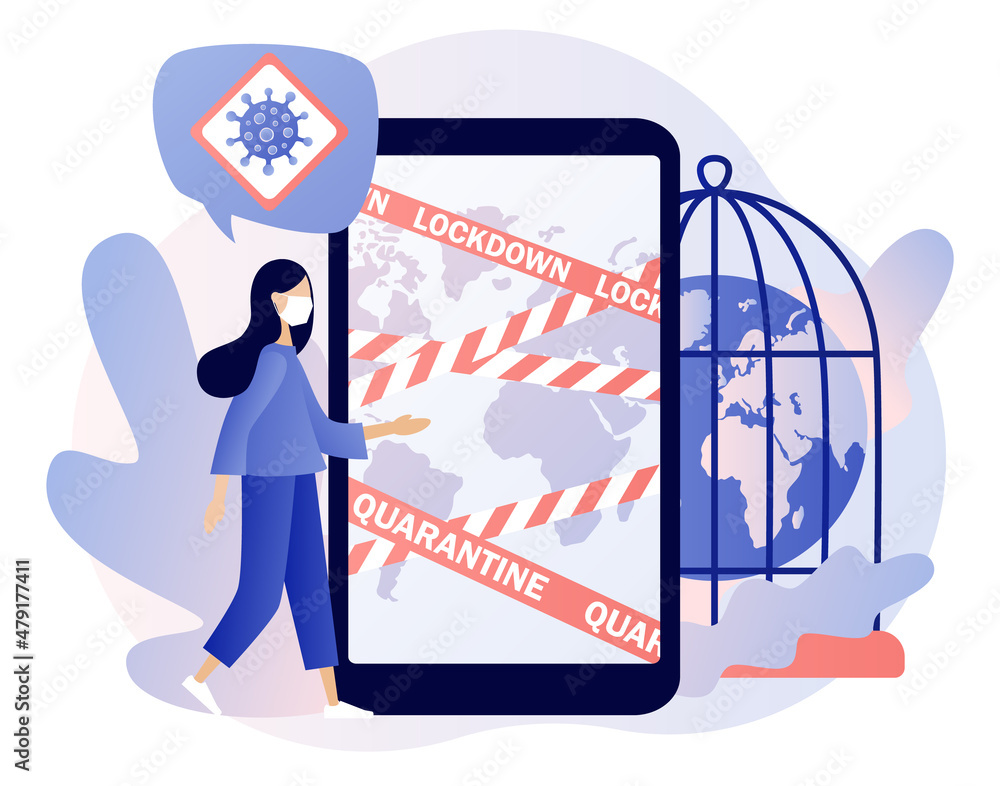 Vecteur Stock Lockdown in world countries. Danger zone. Warning stripes ...