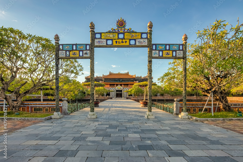 Wonderful view of the Thai Hoa palace in the Imperial City with the ...