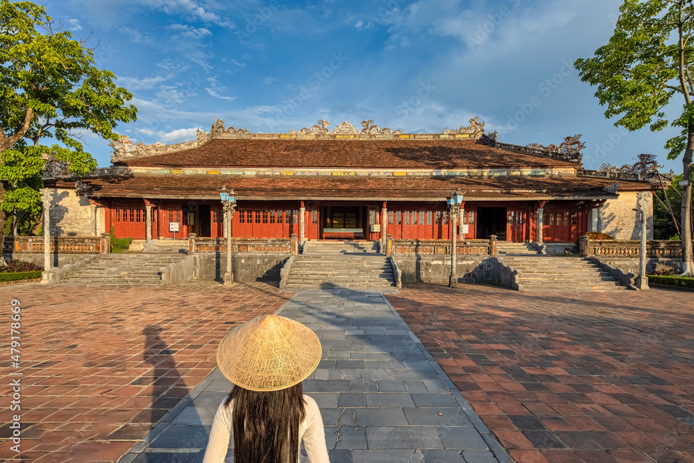 Wonderful view of the Thai Hoa palace in the Imperial City with the ...