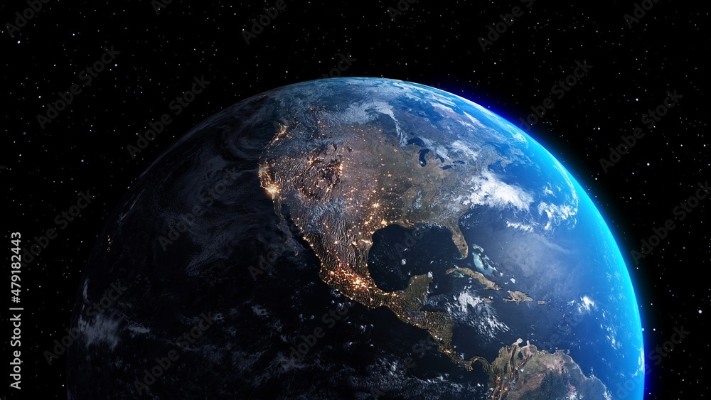 Planet earth with realistic geography surface and orbital 3D cloud ...