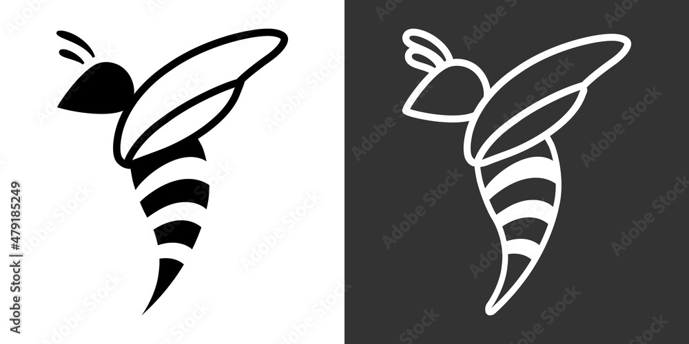 2 versions d’un pictogramme d’une abeille vue de profil, une en ...
