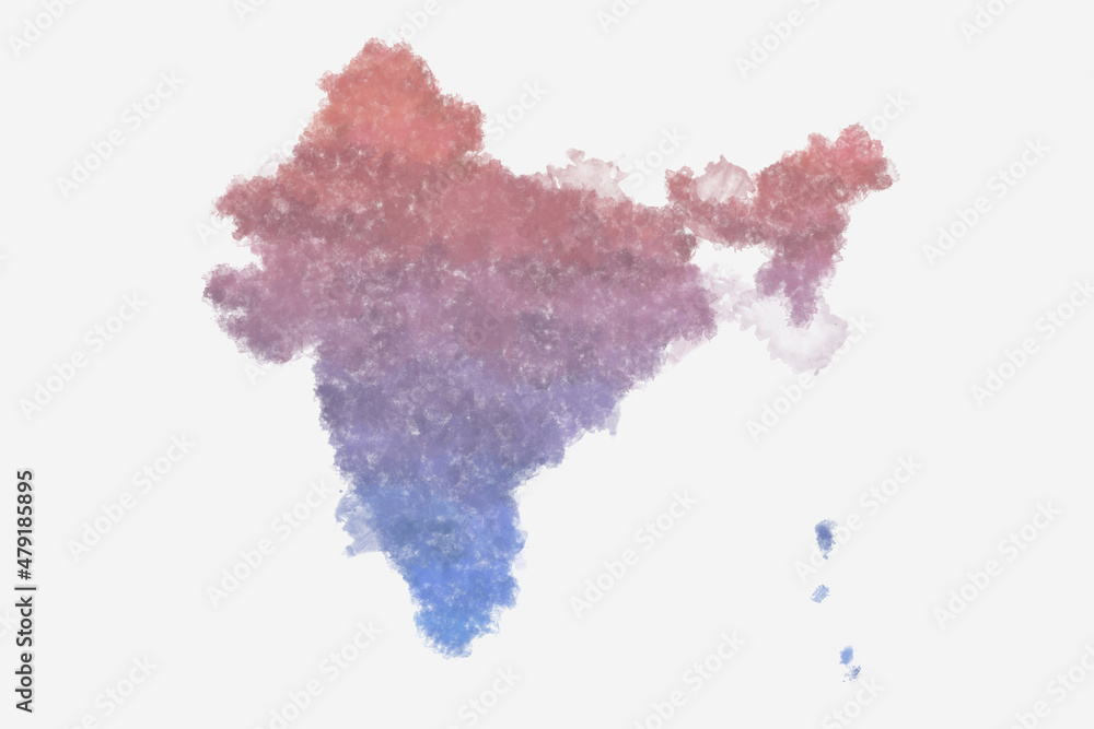 Stylized watercolor map of India with splotches isolated on a pure ...