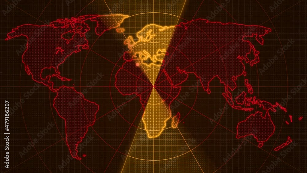 Stockvideon Digital technology scanning world map animated, Brown red ...