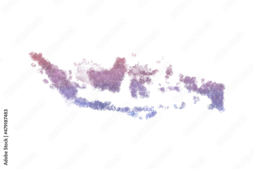 Stylized watercolor map of Indonesia with splotches isolated on a pure ...
