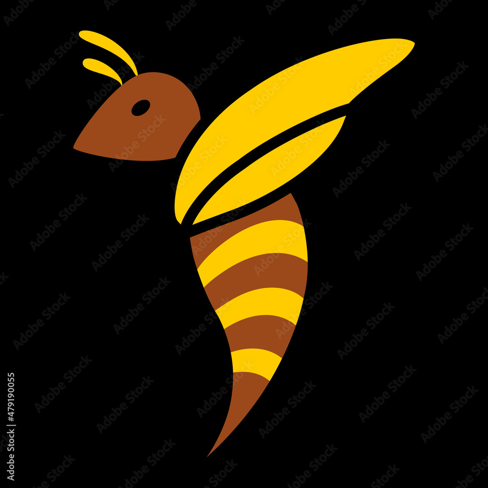 Pictogramme d’une abeille aux couleurs brun et jaune vue de profil sur ...