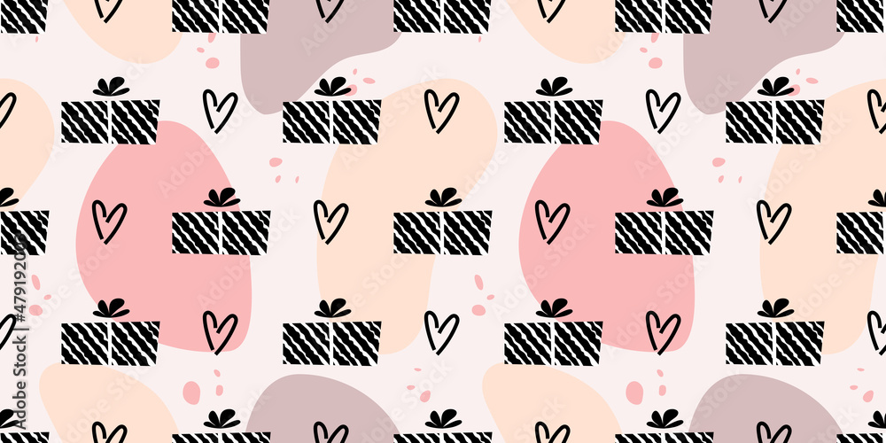 Cute gift pattern in beige pastel colors with seamless texture for ...