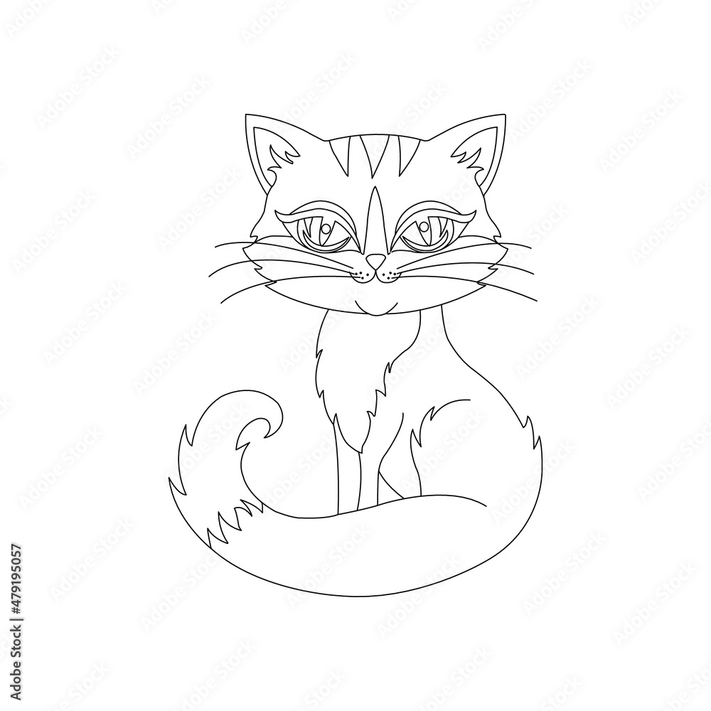 Kitty Cat outline coloring page for kids Stock Vector | Adobe Stock