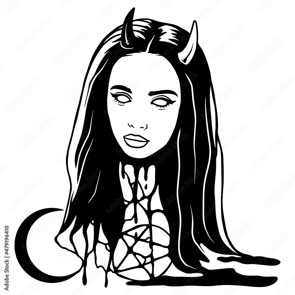 Pagan design, sorceress girl, witch woman with horns, gothic, digital ...