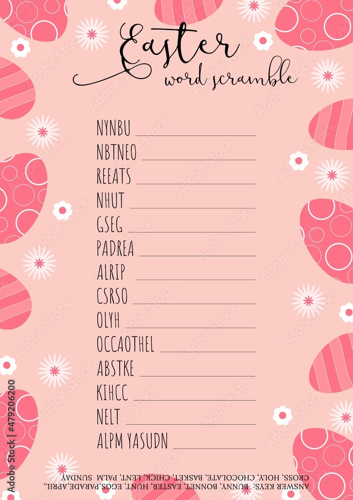 Easter word scramble. Educational game. Holiday crossword worksheet ...