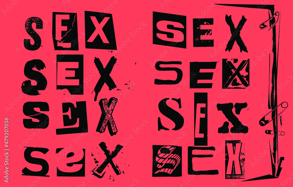 Sex. Vector punk style typography lettering and font in different ...