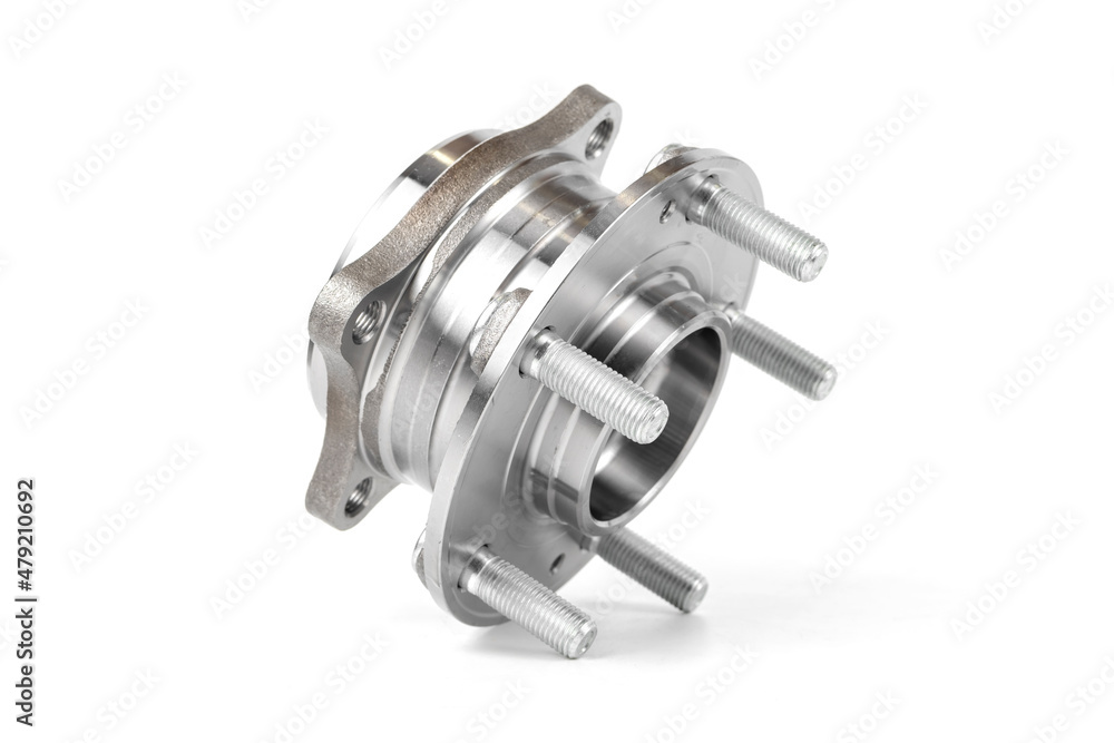Car hub in silver color, isolated on a white background, hub friction ...