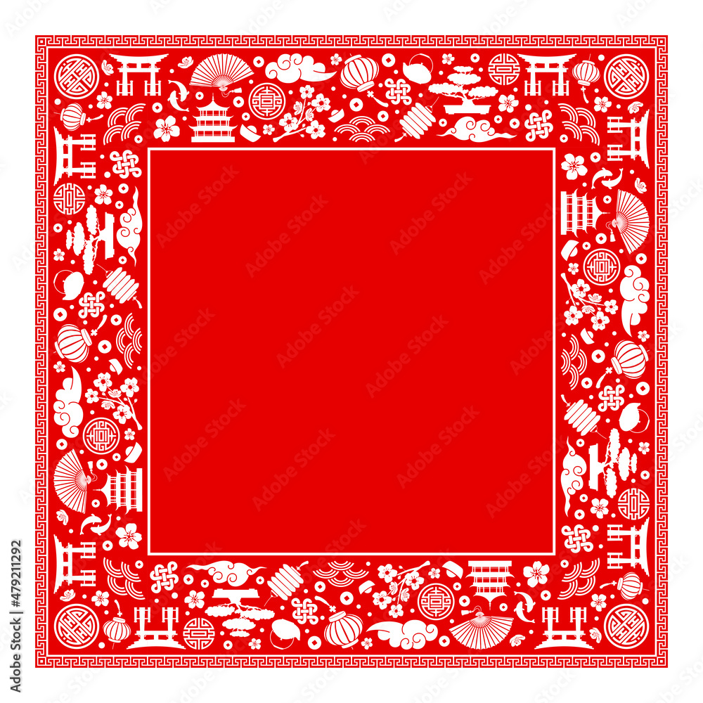 Oriental chinese square frame. Traditional asian objects, paper ...