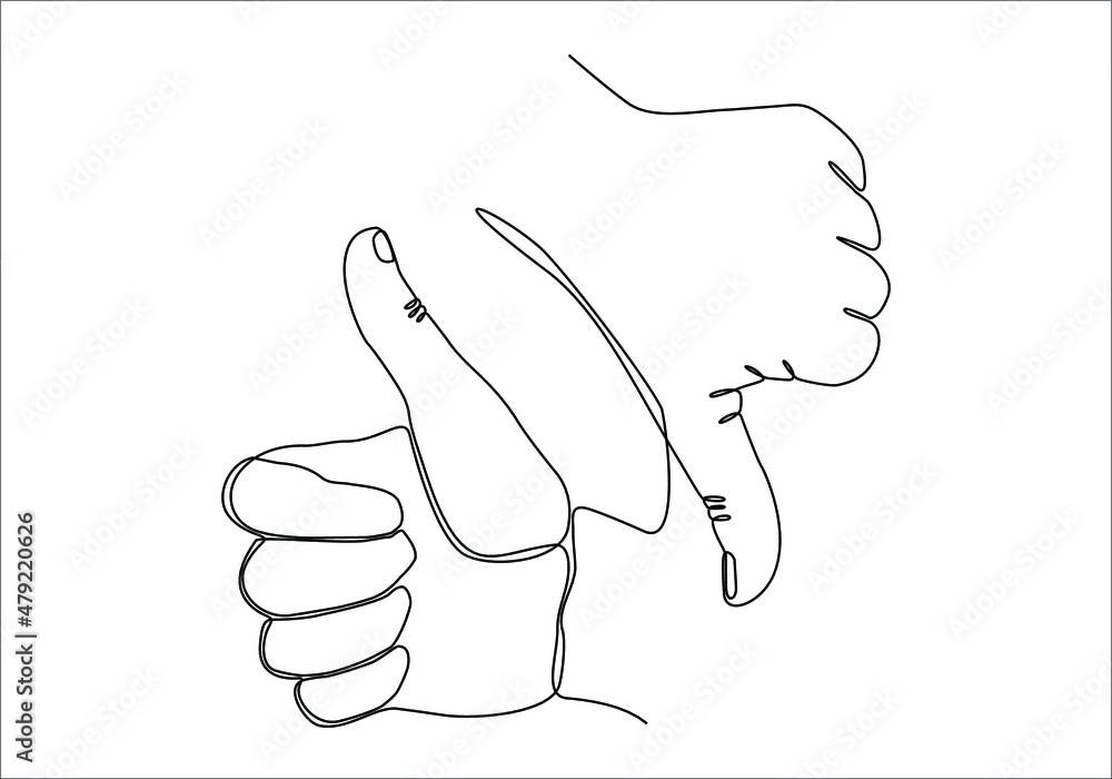 continuous line drawing thumbs up thumbs down vector illustration Stock ...