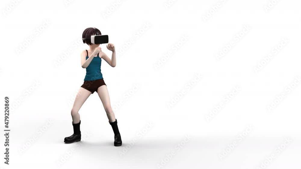 Girl boxing virtual reality step animation loop with footwork jab and ...