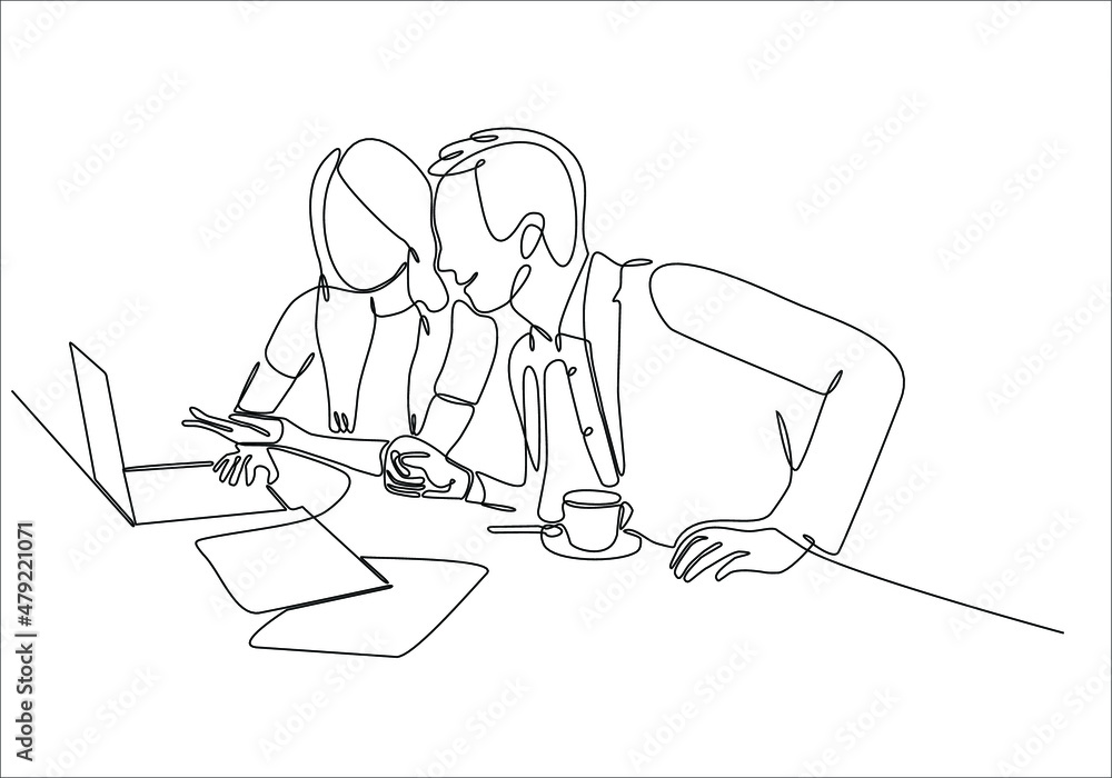 continuous line drawing of a woman is explaining material inside a ...