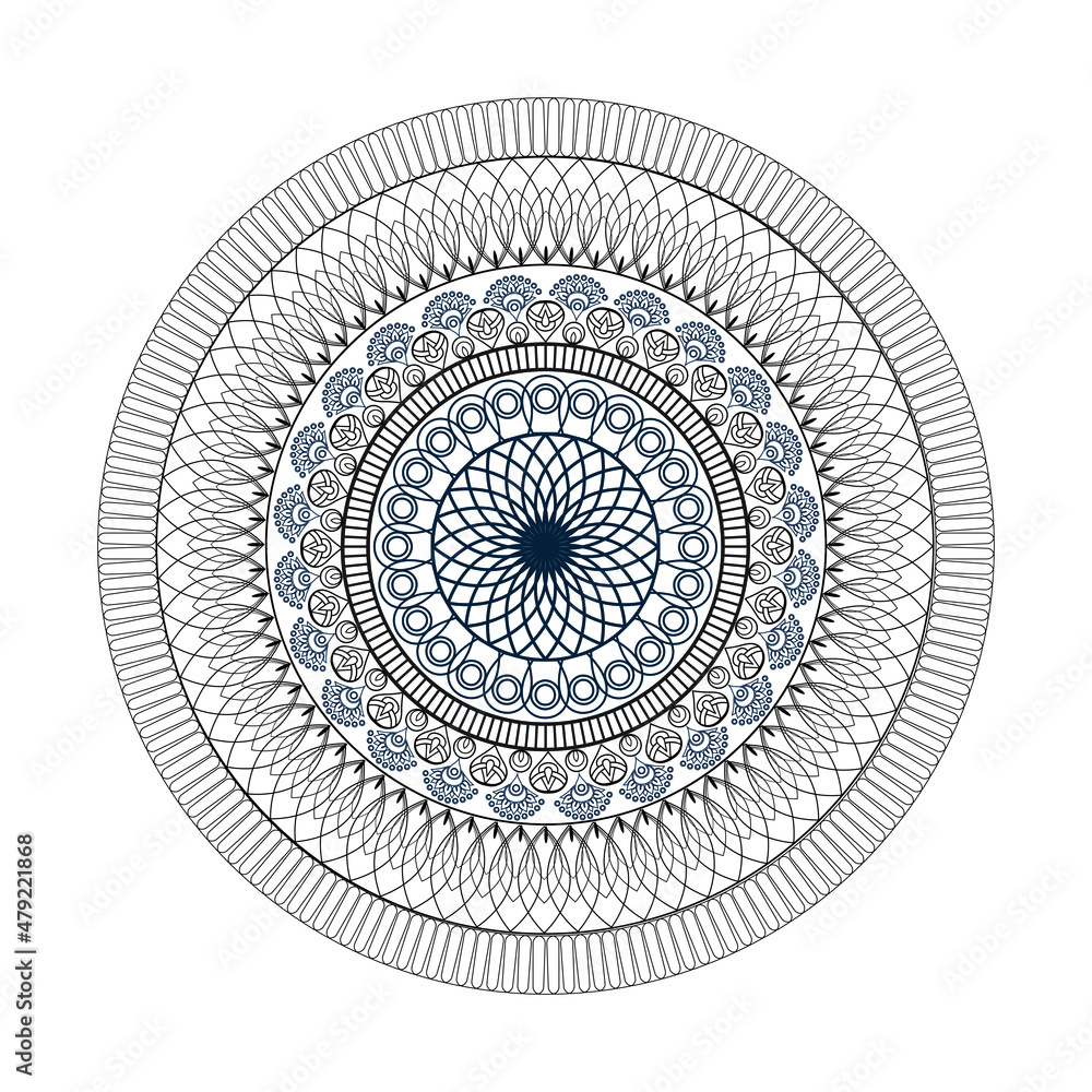 Outline round Mandala in mehndi style for coloring page. Antistress for ...